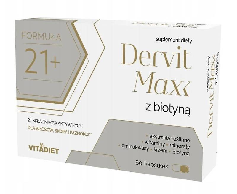 Dervit Max biotyną włosy skóra paznokcie 60 kapsułek - AptekaDziecka.pl