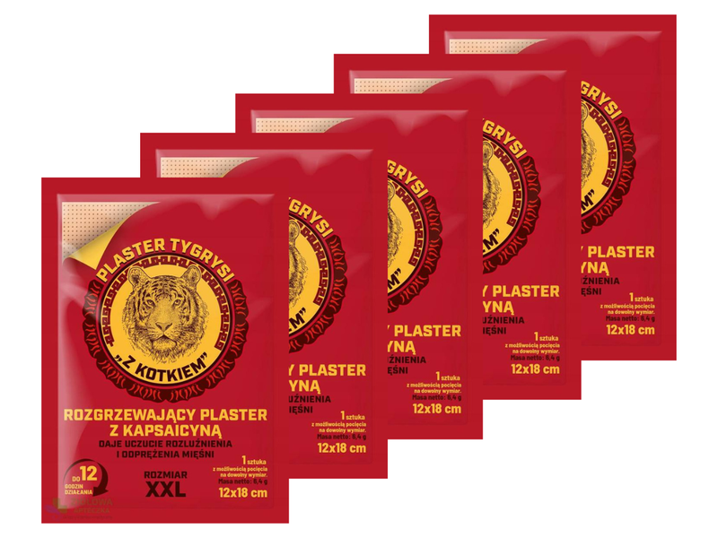 Tygrysi plaster rozgrzewający kapsaicyna 12x18cm 5 szt - AptekaDziecka.pl